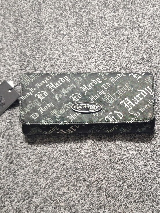 Ed Hardy | Bags | Ed Hardy Black Logo Print Wallet | Poshmark